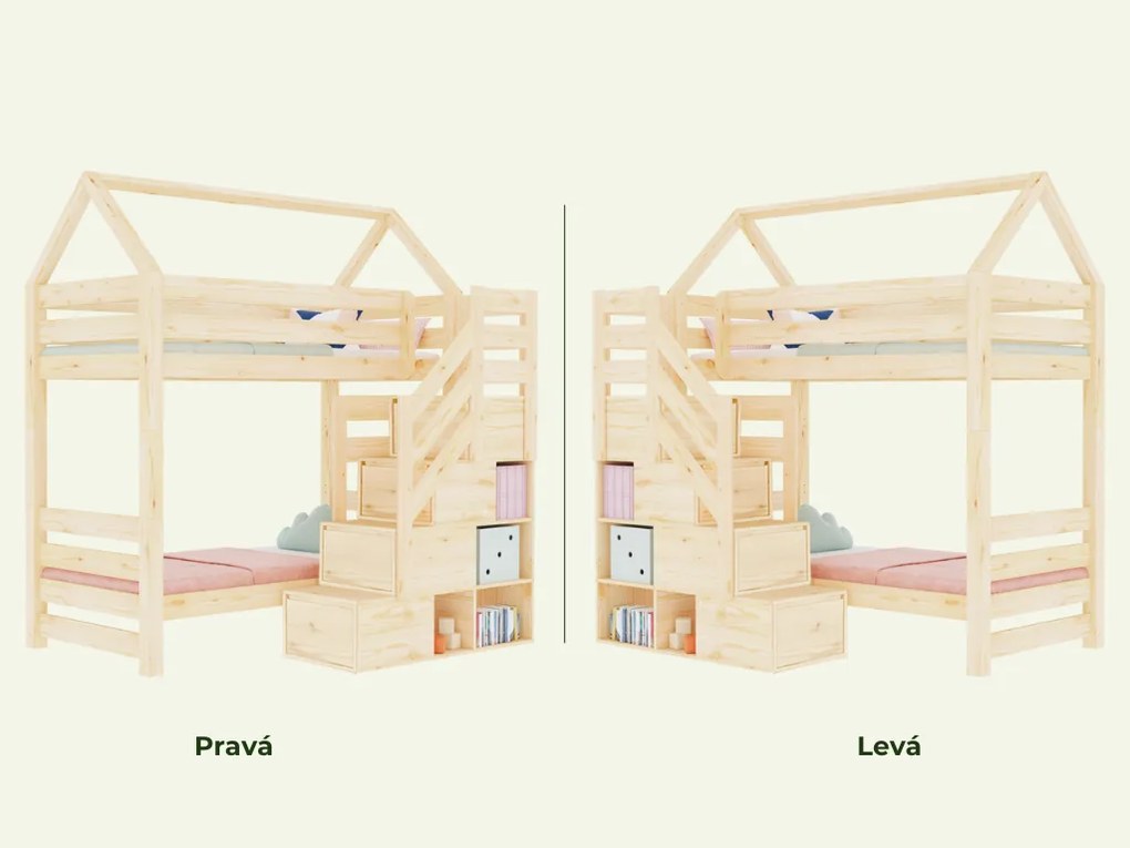 Benlemi Domečková patrová postel ALPY s předními úložnými schody 90x200 cm Zvolte barvu: Transparentní lazura