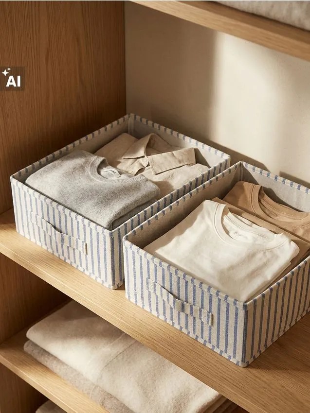 Sinsay - Skládací úložné boxy s pruhy 2 pack - námořnická modrá