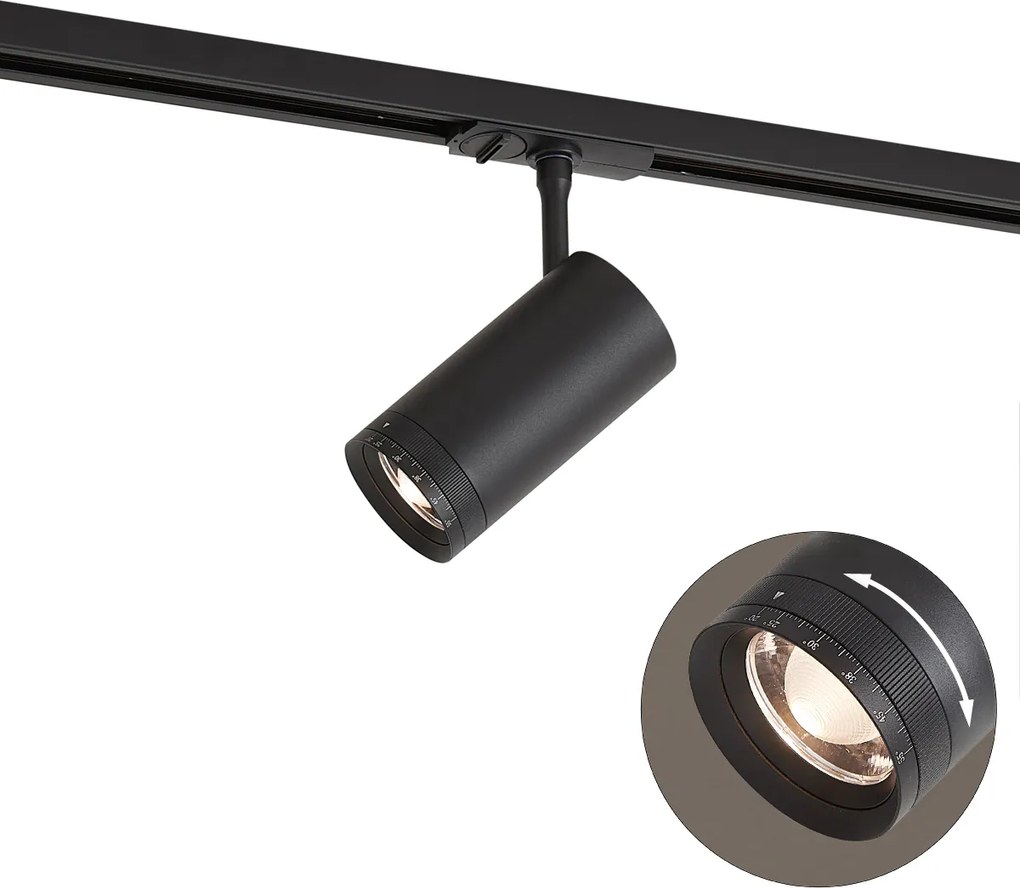 Moderní černé bodové svítidlo pro 1fázový kolejnicový systém vč. LED otočné a naklápěcí - Iconic Zoom