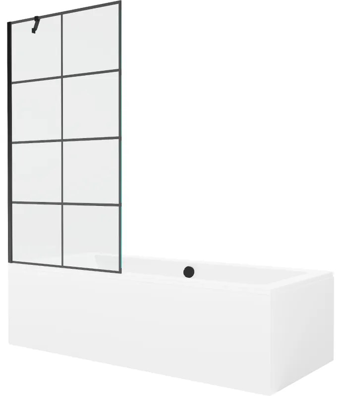 Mexen Cube obdélníková vana 170 x 80 cm s pláštěm 1-křídlovou zástěnou 90 cm, Černý vzor - 550517080X9509007077