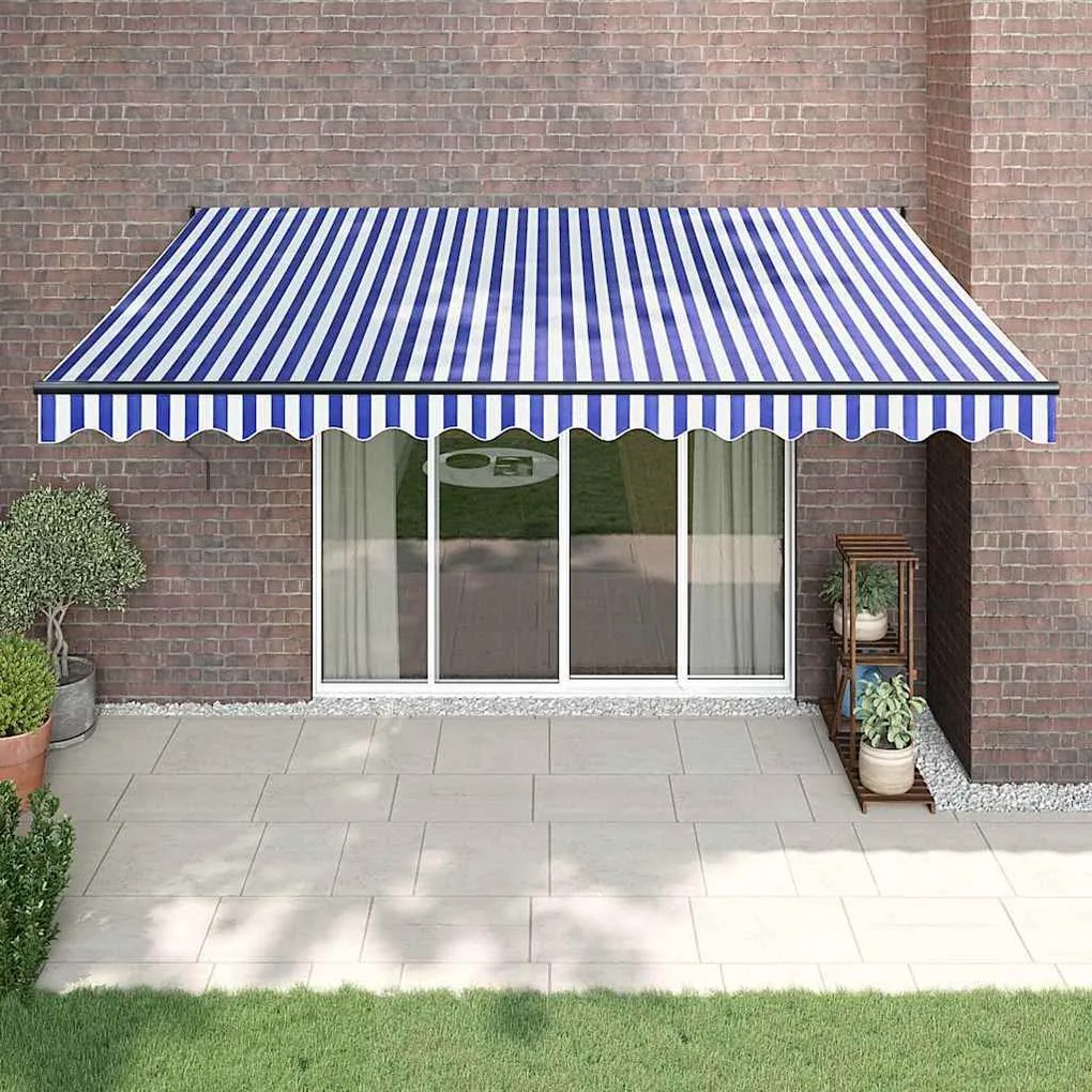 vidaXL Zatahovací markýza antracitová a bílá 4,5 x 3 m textil a hliník [3215701] Barva: modrá a bílá (antracitový rám)