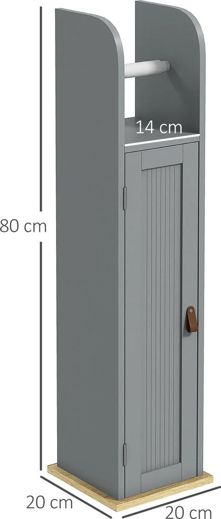 kleankin Koupelnová skříňka s držením toaletního papíru, s dvířky a nastavitelnými policemi 20 x 80 cm šedá