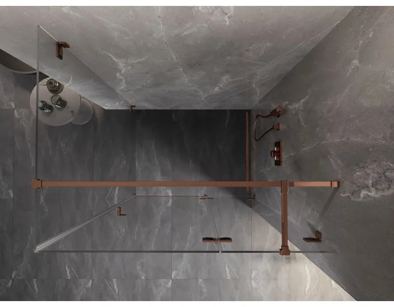 Mexen Lunar T, pravý výklopný sprchový kout 140 x 110 cm, 8mm čiré sklo, profil růžové zlato, 834T-140-110-60-00-P