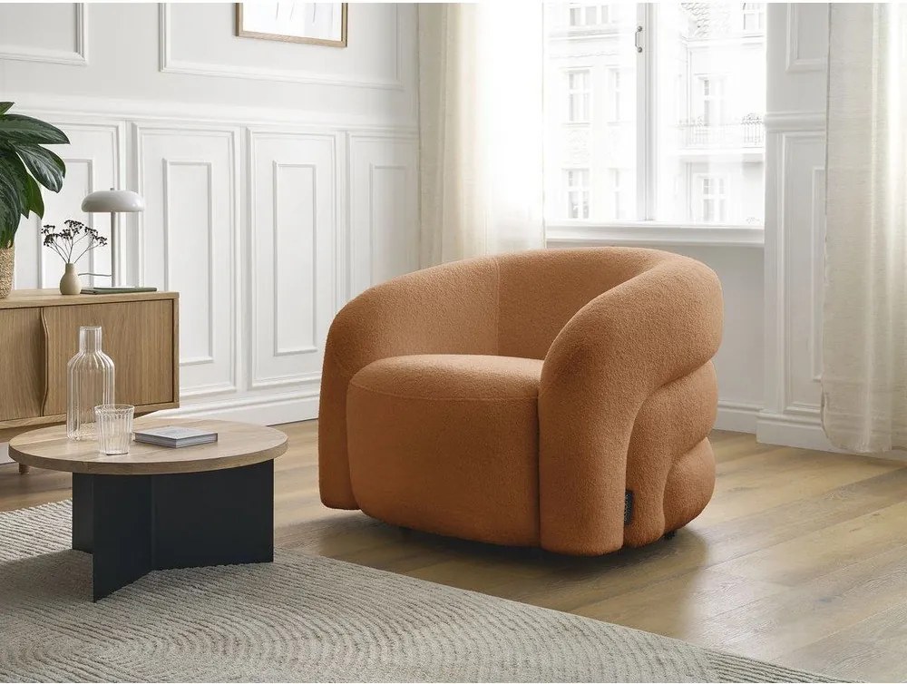 Oranžové otočné křeslo z textilie bouclé Elina – Bobochic Paris