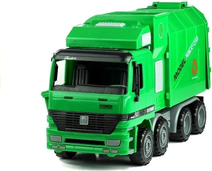 LEAN Toys Velké zelené popelářské auto s otevíracím a připínacím košem