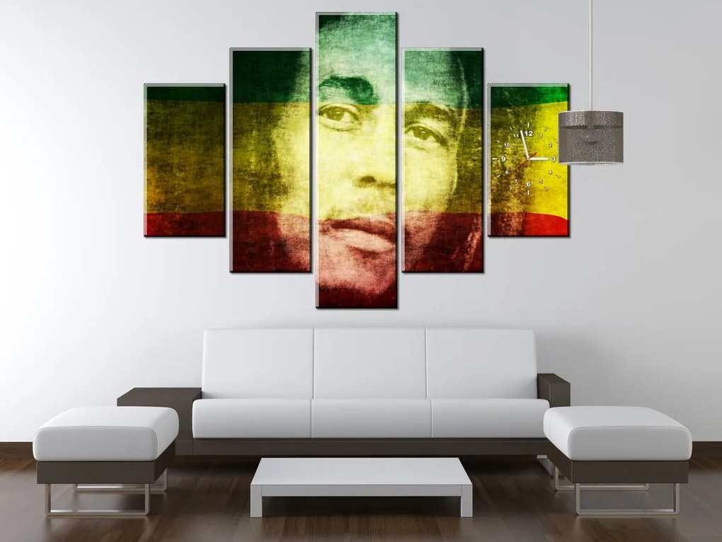 Gario Obraz s hodinami Legendární Bob Marley - 5 dílný Rozměry: 150 x 105 cm