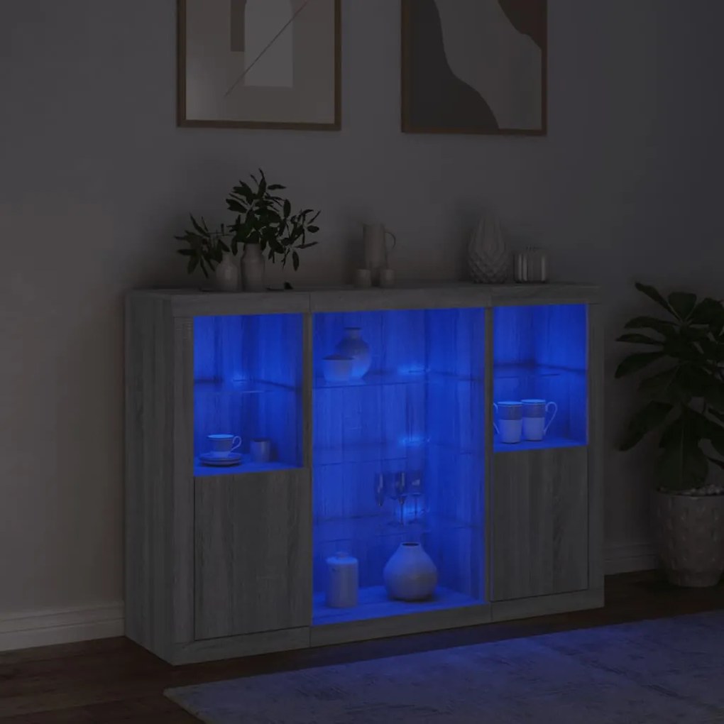 Příborníky s LED osvětlením 3 ks šedé sonoma kompozitní dřevo 3209133