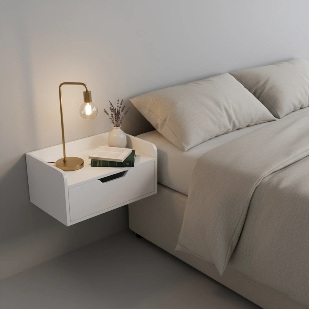 HOMCOM 2dílný set nástěnných nočních stolků, závěsné noční stolky, zásuvka, polička, vzhled dřeva, rozměry 40D x 30Š x 19,5V cm