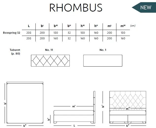 Materasso Kontinentální čalouněná postel RHOMBUS boxspring ROZMĚR: 2x (80x200) cm - boxspring