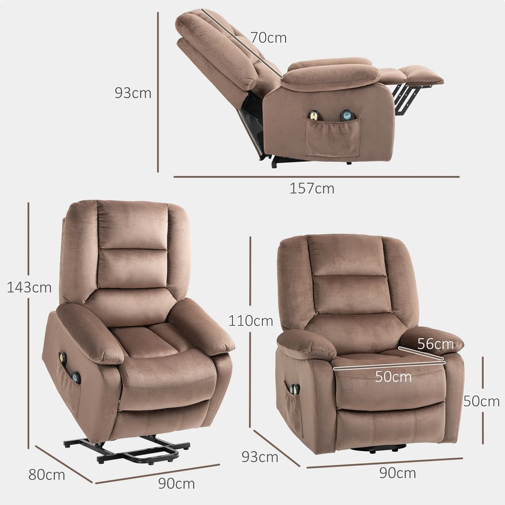 HOMCOM TV křeslo se stojanem, elektrické polohovací křeslo, s masážní funkcí, funkcí polohování, vyhřívání, polyester, 90x93x110cm | Aosom
