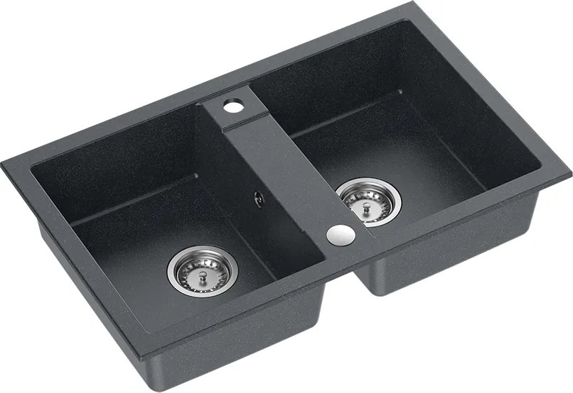 Černý dvoukomorový kuchyňský granitový dřez QUADRON DENZEL 120 bez baterie