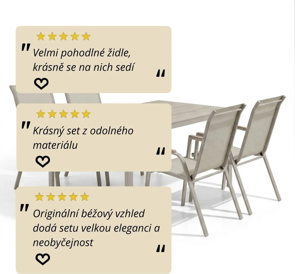 Vikio Zahradní jídelní set 150x90 pro 4 osoby bežová AZS156BE-4