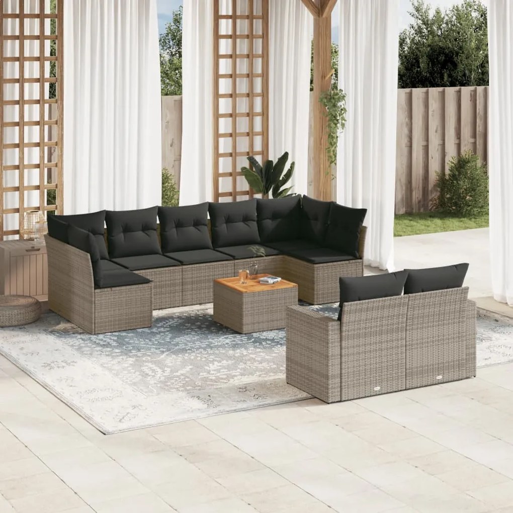 10dílná zahradní sedací souprava s poduškami šedá polyratan 3224275