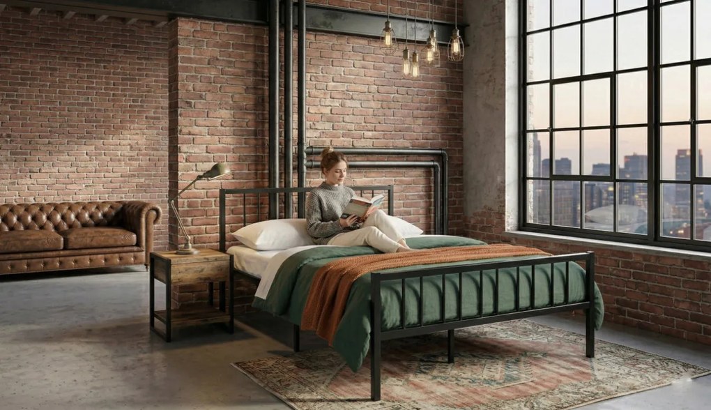 Dede Industriální kovová postel LUSSO 2, 90x200 cm Barva rámu postele: Černý rám