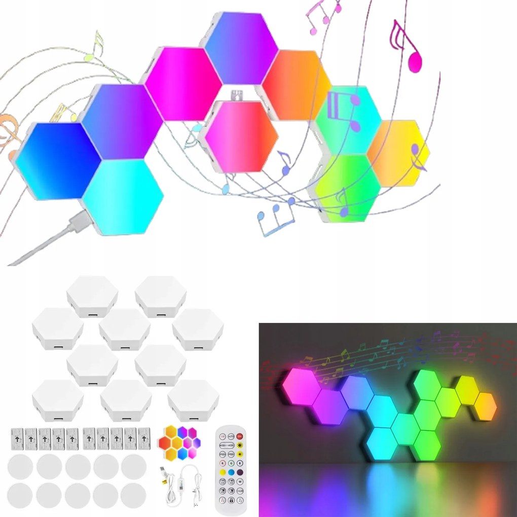 10 ks lampiček Hexagon Led Rgb Bezdrátový dálkový ovladač, moderní design