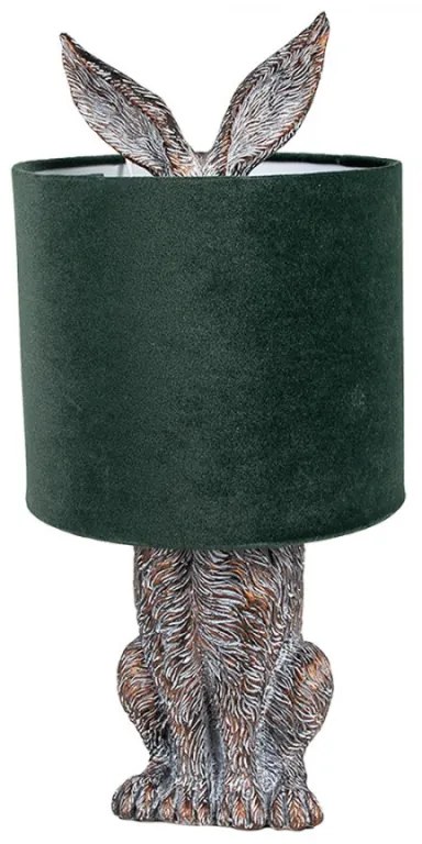 Hnědo-bílá stolní lampa králík s tmavě zeleným stínidlem Konijn – 20x43 cm