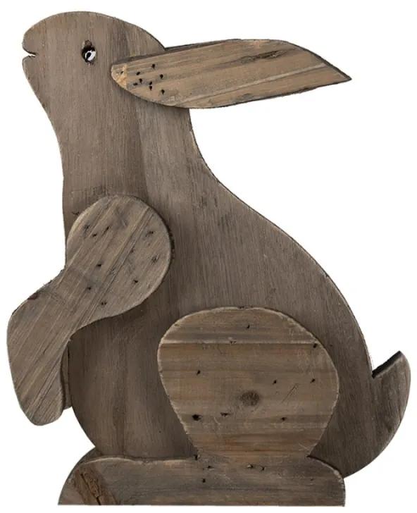 Hnědá dřevěná dekorativní soška sedícího králíka – 20x12x26 cm