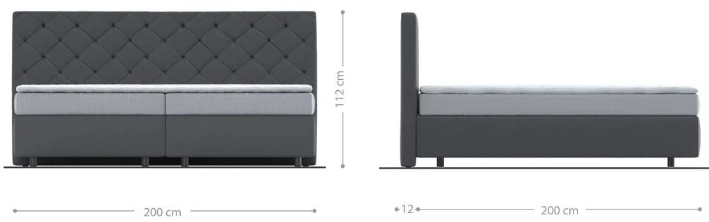 DELIFE Boxspring postel Dream-Great mikrovlákno šedá 200x200 cm Bonell matrace PU topper