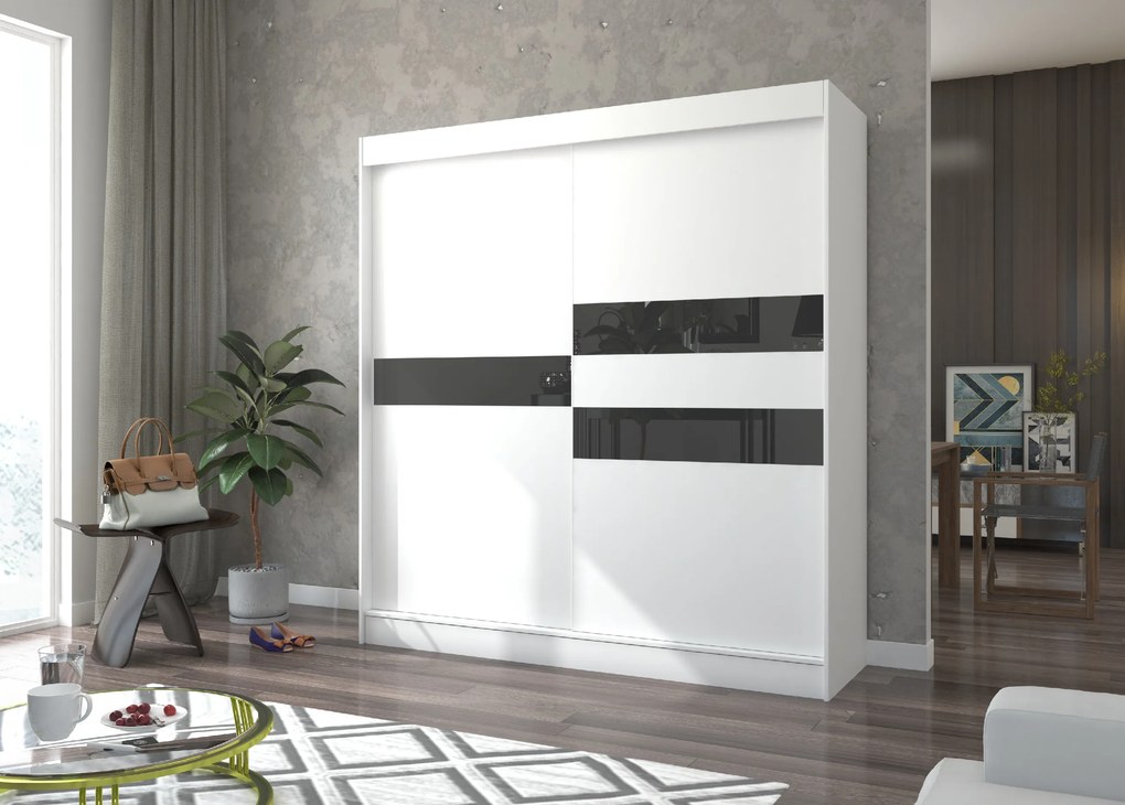 ADRK Furniture Skříň s posuvnými dveřmi a lacobelem BATIA 200 ADRK-SW-BAT-W-BL-200