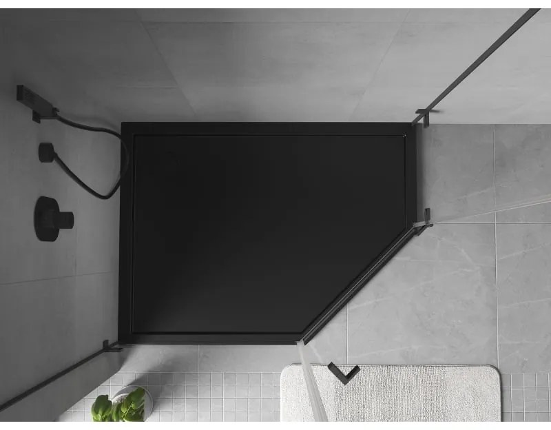 Mexen Flow, pětiúhelníková sprchová vanička slim 100 x 80 cm, levá, černá matná - 46P708010L