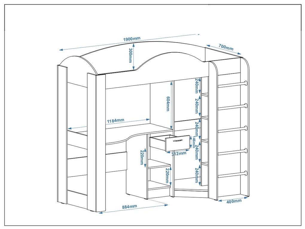 Vomaks unit, s.r.o. Patrová postel ORBITA, 70 x 190 cm, s psacím stolem a šatní skříní Barva: dub sonoma + dub truffle