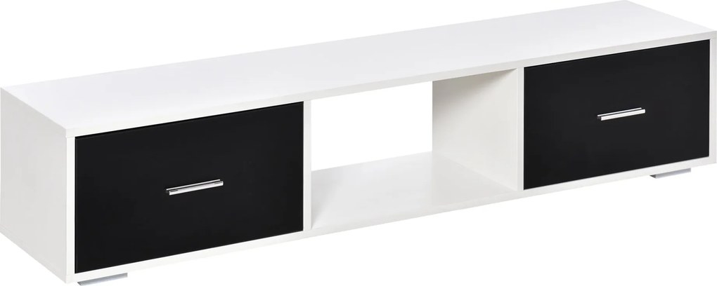 HOMCOM Stojan na TV pro TV až 60" Moderní obývákový televizní stolek se 2 zásuvkami a otevřeným prostorem 140x30x32 cm Bílá a černá | Aosom