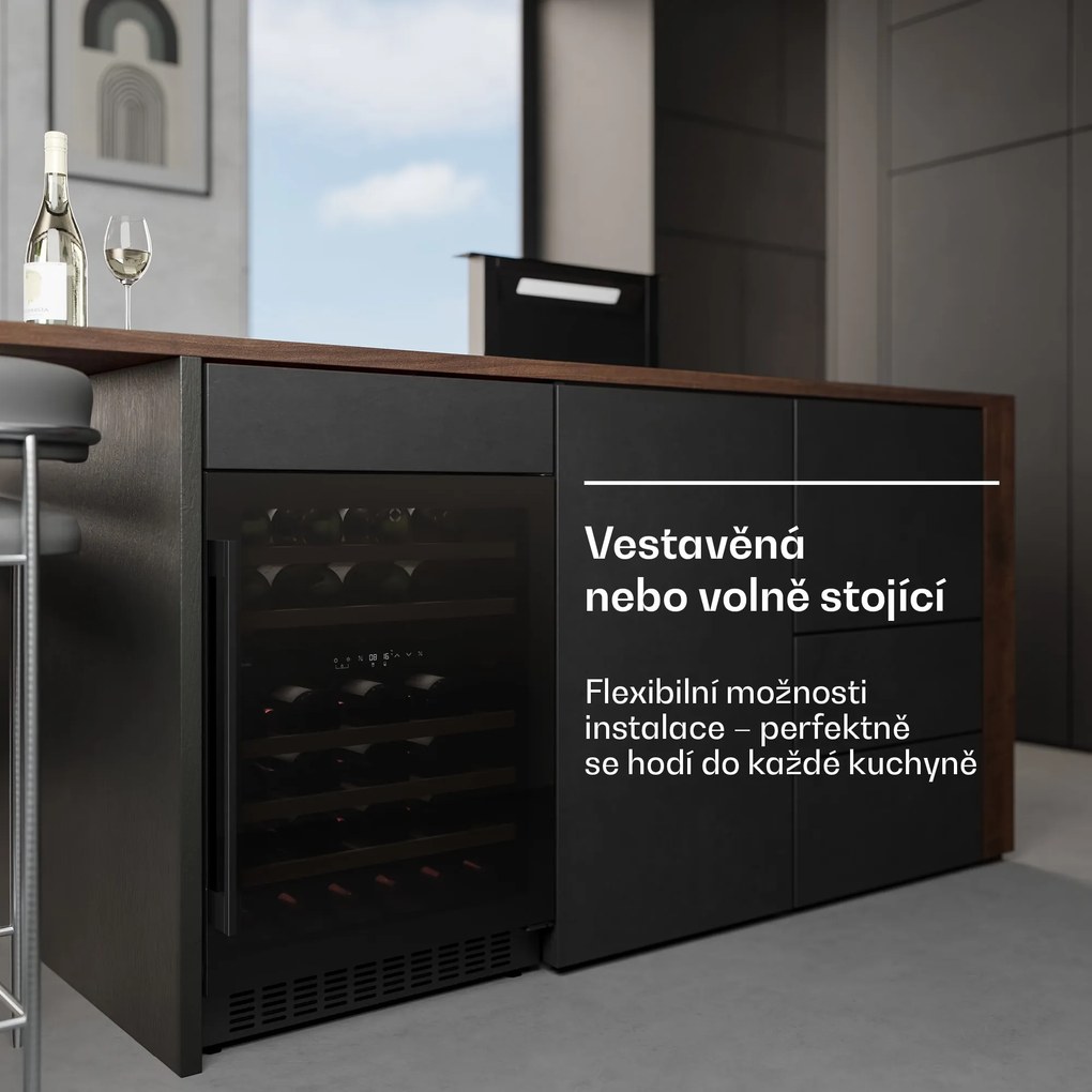 Klarstein Velaire vestavná vinotéka | Moderní, elegantní | UV ochrana | Dvojitá zóna | 46 lahví