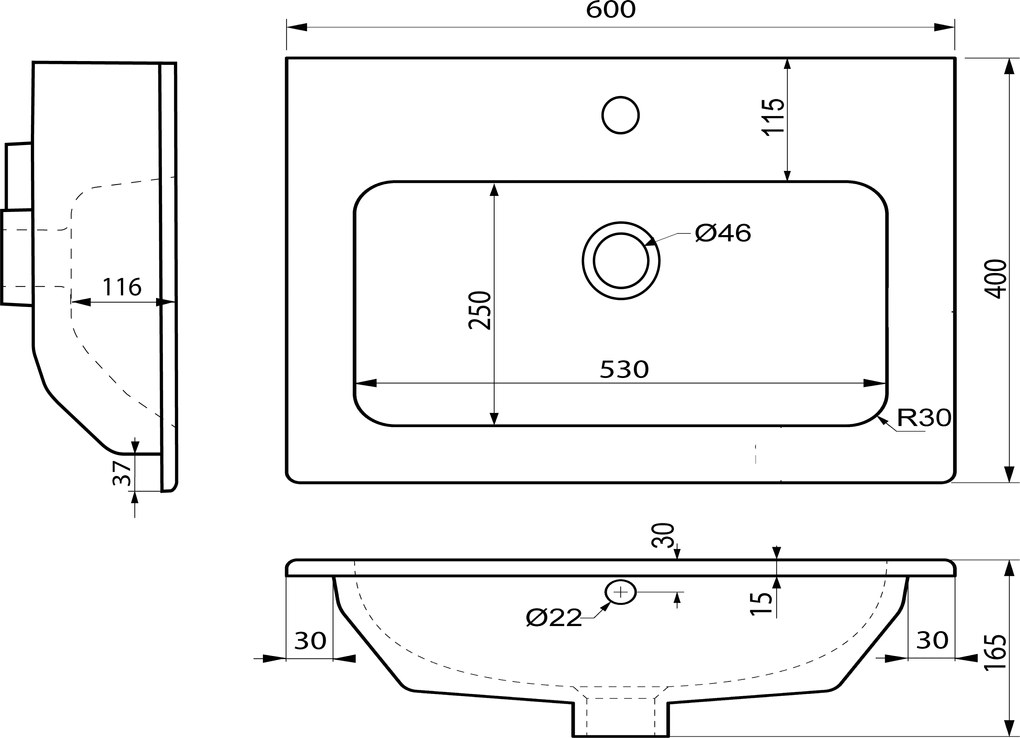 Sapho, PRACTICO nábytkové umyvadlo 60x40 cm, 44060