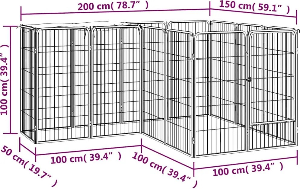 14panelová ohrádka pro psy černá 50 x 100 cm práškovaná ocel 3115949