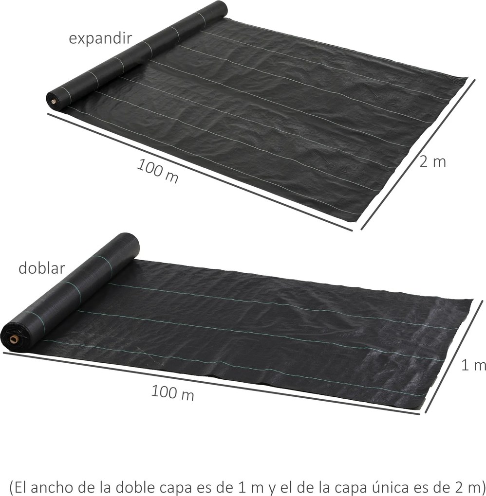 Outsunny Tkanina pro kontrolu plevele – Zábrana proti plevelu 2x100 m Geotextilní tkanina 60 g/m² pro kontrolu plevele a zahradního plevele Černá záb…