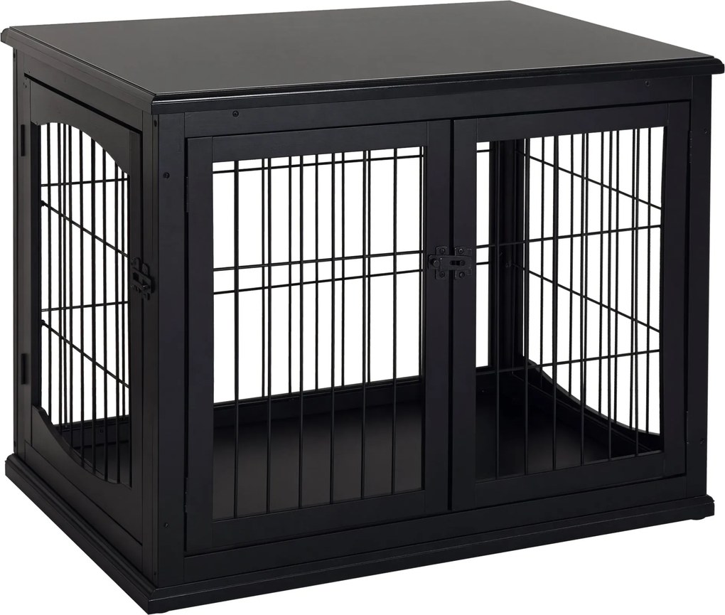 PawHut domací bedna pro psy, psí boudička se 2 vchody, uzamykatelná bedna pro psy, psí boudička pro malé psy, černá, 58,5 x 81 x 66 cm | Aosom