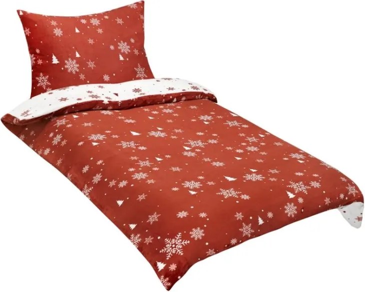 Bellatex Povlečení MIKROFLANEL 140x200, 70x90 cm Vločka Terrakota,Bílá