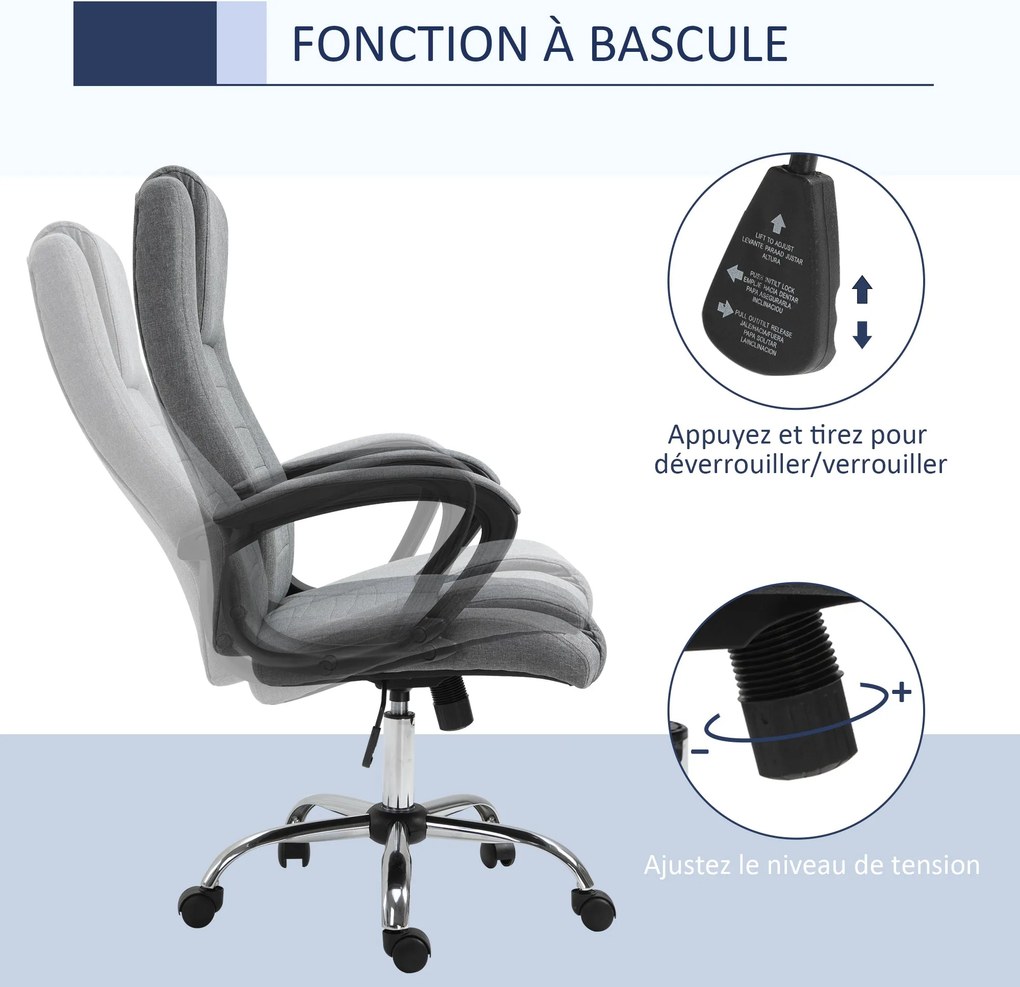 Vinsetto HOMCOM Manažerská ergonomická kancelářská židle s látkovým potahem, výškově nastavitelná, tmavě šedá