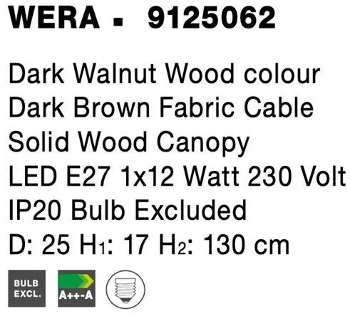 Nova Luce Závěsné svítidlo WERA, 25cm, E27 1x12W Barva: Tmavý ořech