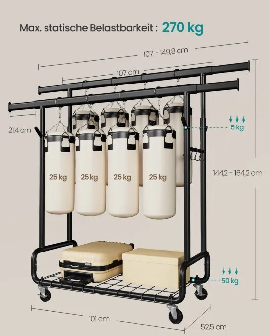 Věšákový stojan na kolečkách HSR015B01