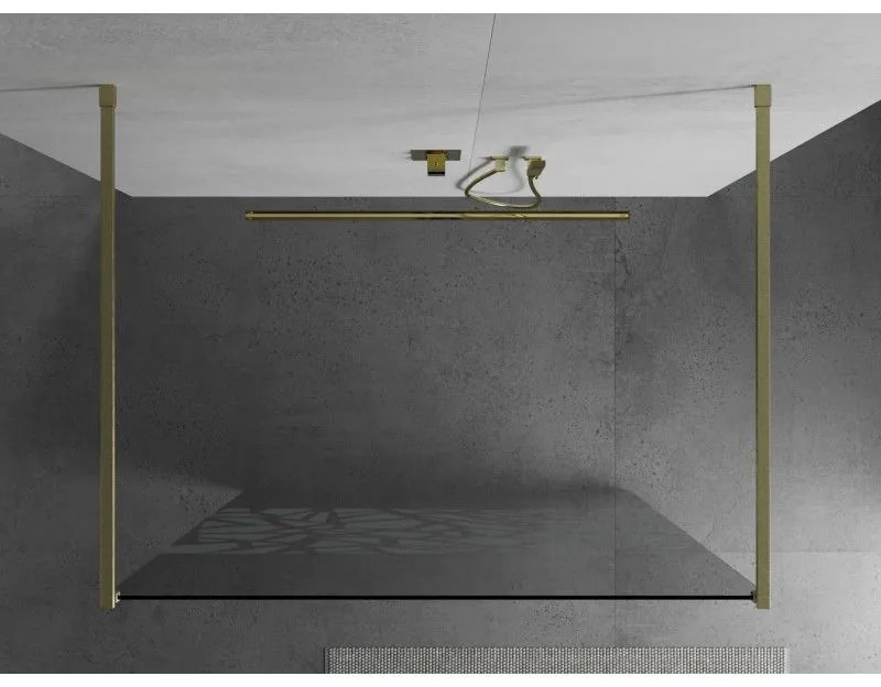 Mexen Kioto, sprchová zástěna Walk-In 130 x 200 cm, 8mm čiré sklo bílý vzor, zlatý matný profil, 800-130-002-55-85