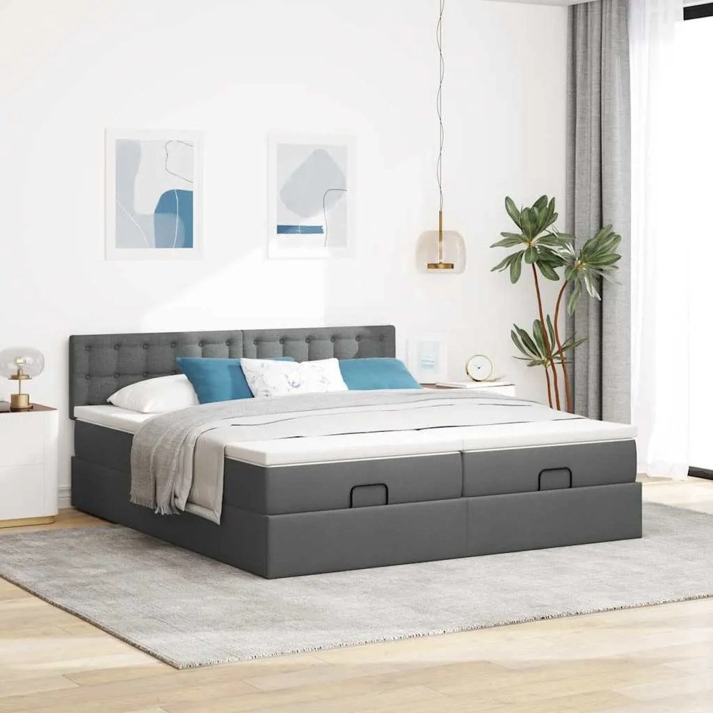 Osmanský rám postele s matrací tmavě šedá 180x200cm textil 3312886