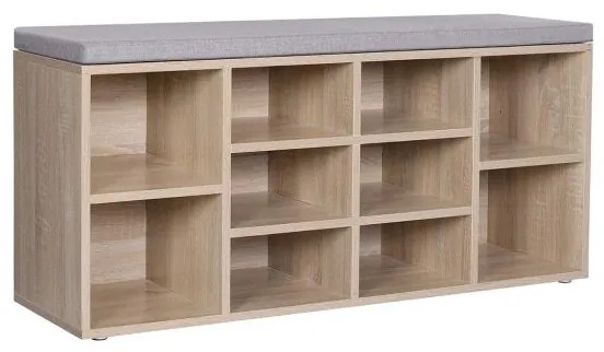 Botník s lavicí a 10 přihrádkami, dub, 104×30×48 cm