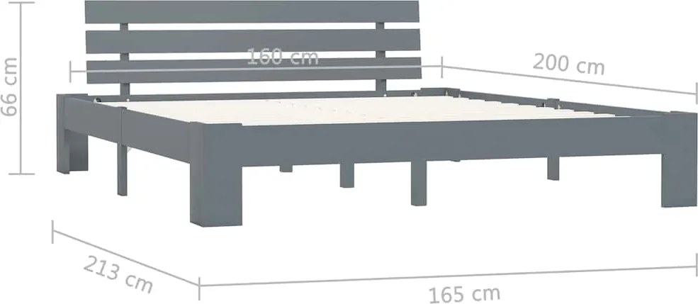 Rám postele šedý masivní borovice 160 x 200 cm 283170