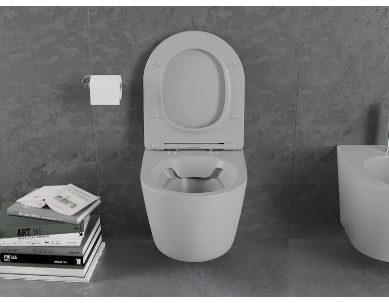 Mexen Lena WC mísa Rimless s WC deskou slim, duroplast, světle šedá matná, 30224061