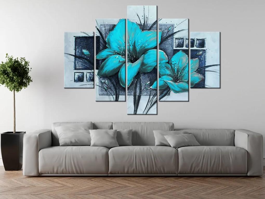 Gario Ručně malovaný obraz Nádherné modré Vlčí máky - 5 dílný Rozměry: 150 x 105 cm