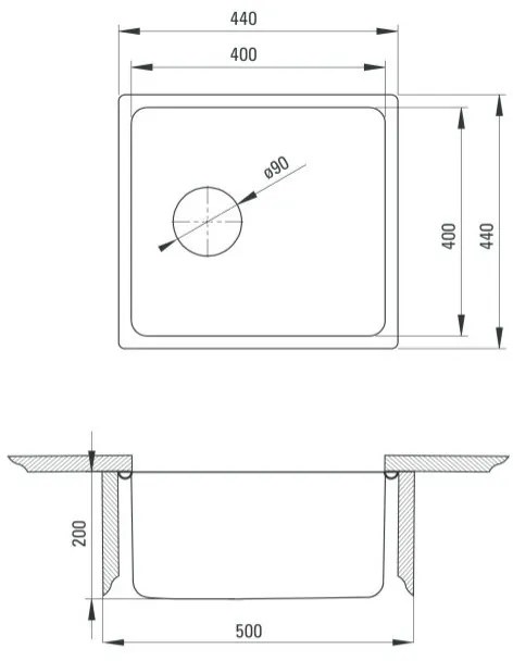 DEANTE EGERIA ZPE_010B Jednodřez 440x440x200, nerez satén, vestavný - Deante