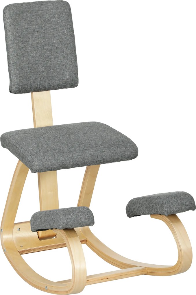 HOMCOM Ergonomická Kolenní Židle s Opěrkou, Houpací Kolenní Sedák, Ergonomická Dřevěná Židle, Ortopedická Kancelářská Židle, Korektor Držení Těla, Úl…