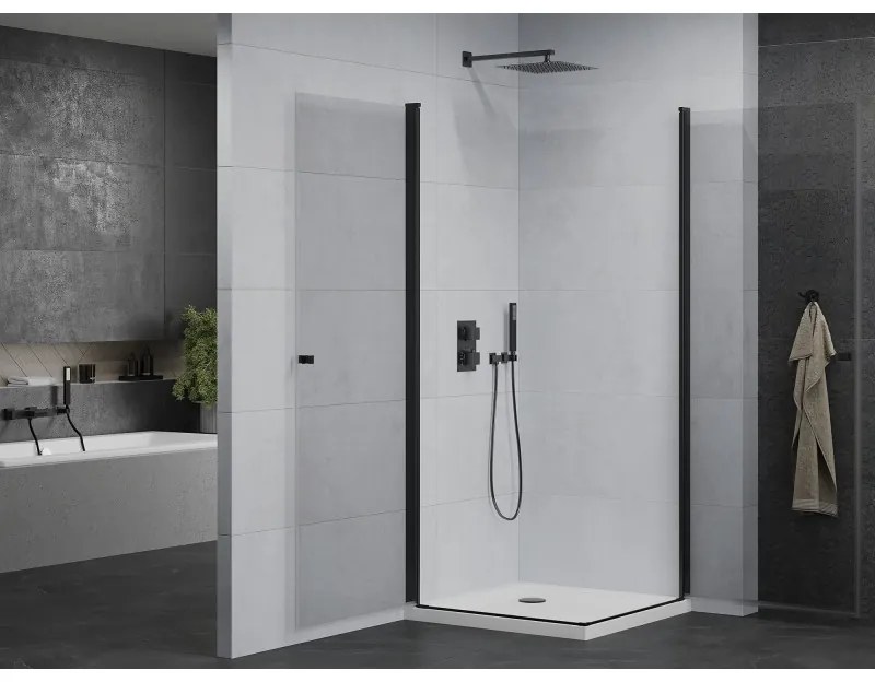Mexen Pretoria Duo sprchový kout s otočnými dveřmi 70 x 70 cm, Průhledné, Černá + sprchová vanička Flat - 852-070-070-70-02-4010