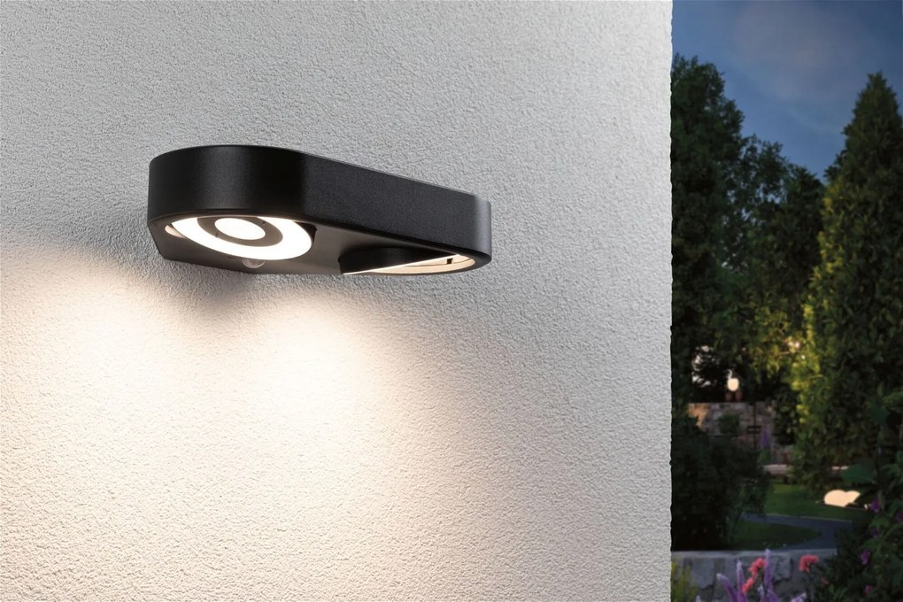 P 94866 LED venkovní nástěnné svítidlo Silma pohybové čidlo dva světelné zdroje IP44 280x176mm 3000K 2x5,5 / 2x0,7W 230V antracit hliník - PAULMANN