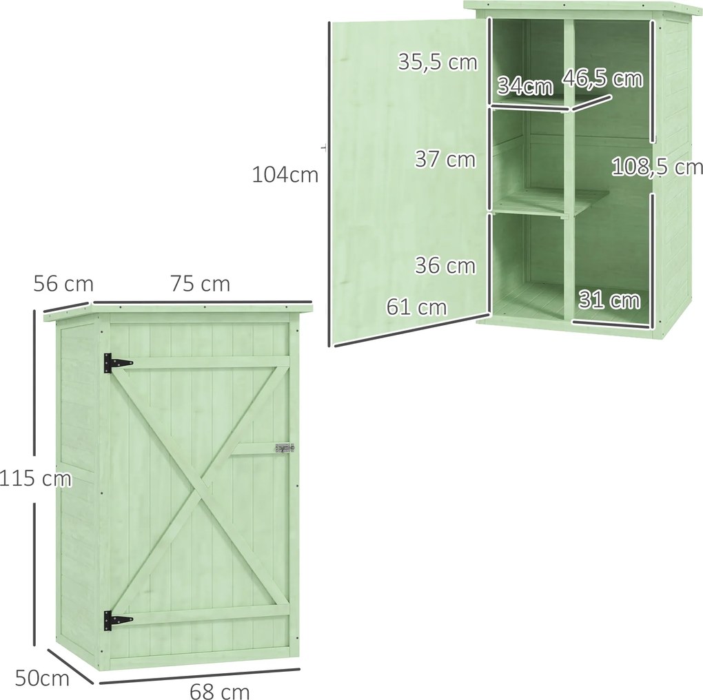 Zahradní skříňka Dřevěná kůlna na nářadí s policí Uzamykatelné dveře Základní deska Asfaltová střecha 75 x 56 x 115 cm