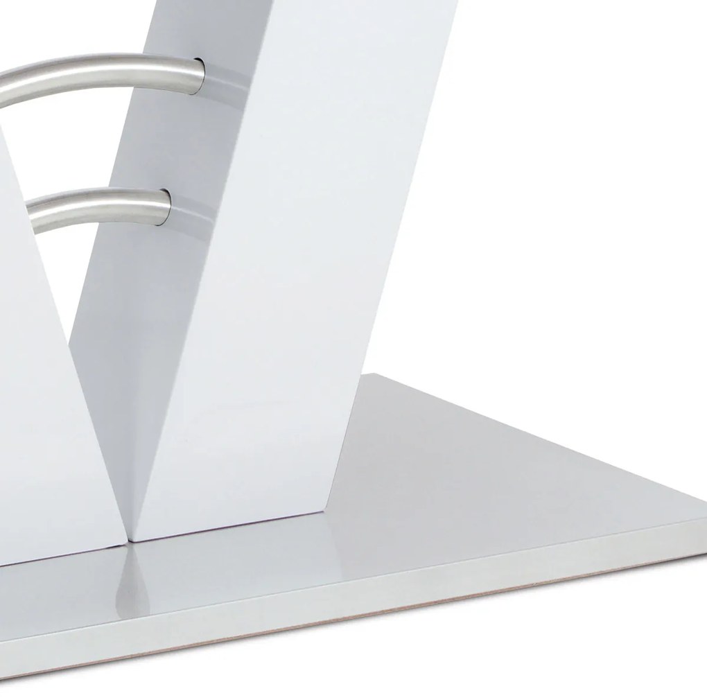 AUTRONIC Rozkládací jídelní stůl 120+40x80 cm, bílý lesk / broušený nerez