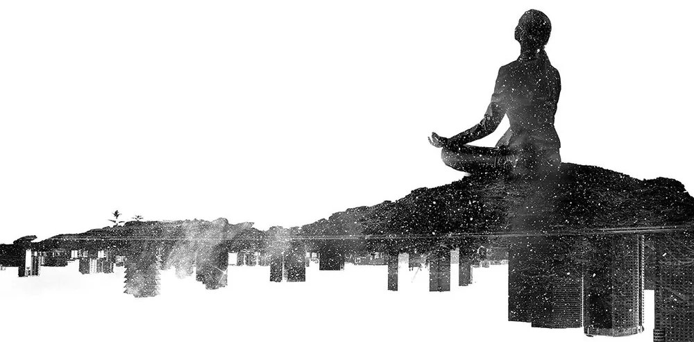 Samolepící tapeta meditace ženy v černobílém provedení - 300x200 cm