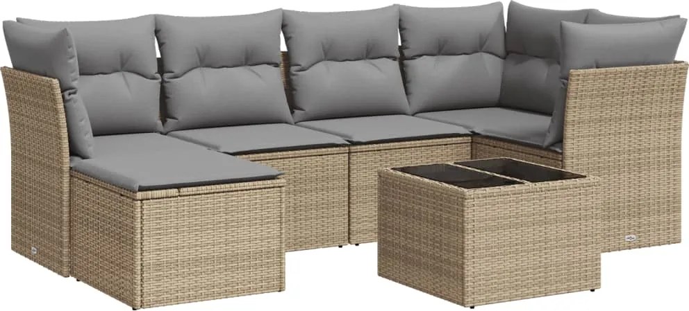 7dílná zahradní sedací souprava s poduškami béžová polyratan 3217959