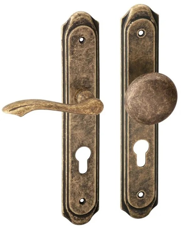 AC-T SERVIS Dveřní klika RUSTIK patina bronz - oválné štítové kování 72 mm Provedení štítu: Koule/klika - levá